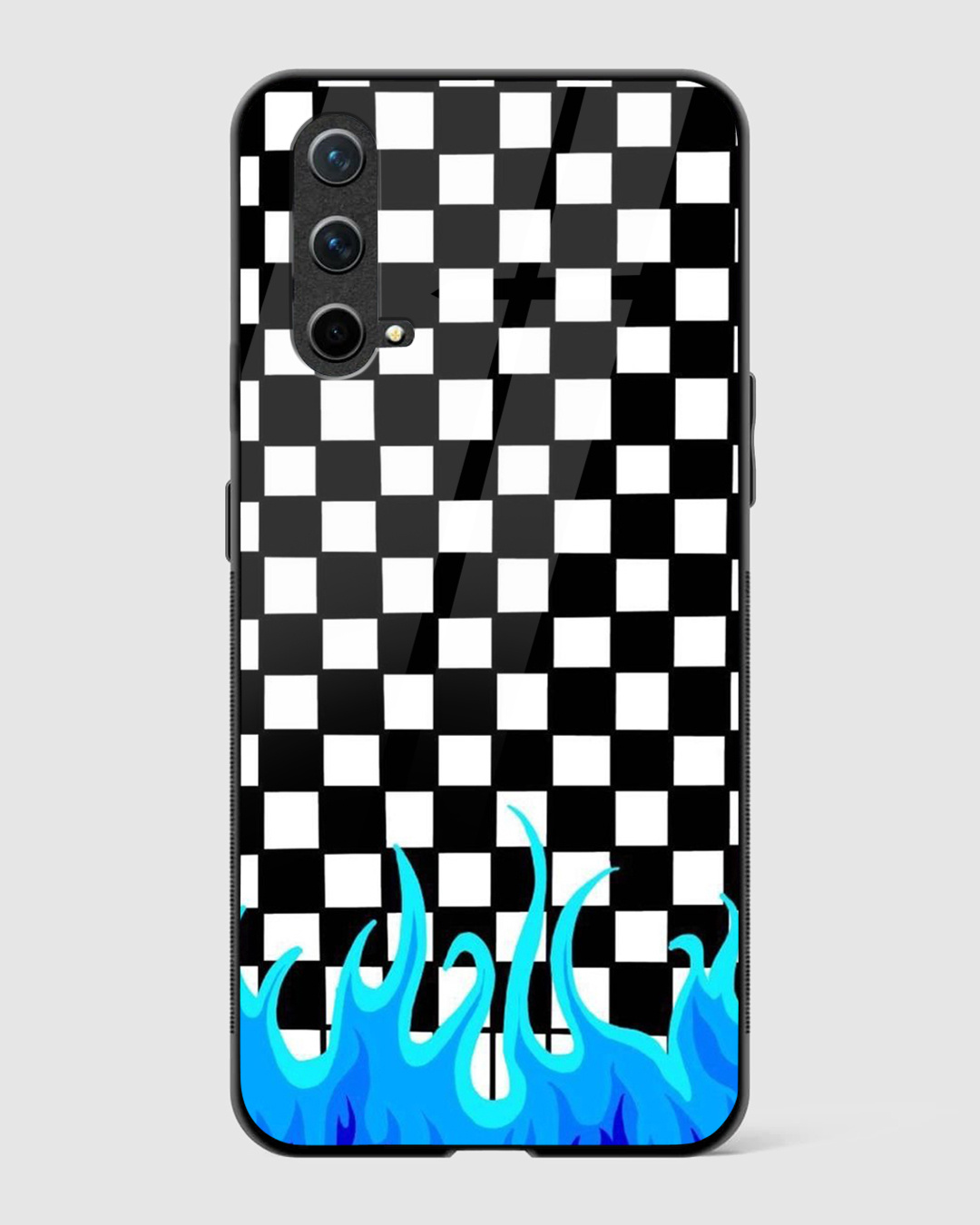 Buy Checkered Blue Flame Premium Glass Case for OnePlus Nord CE 5G ...
