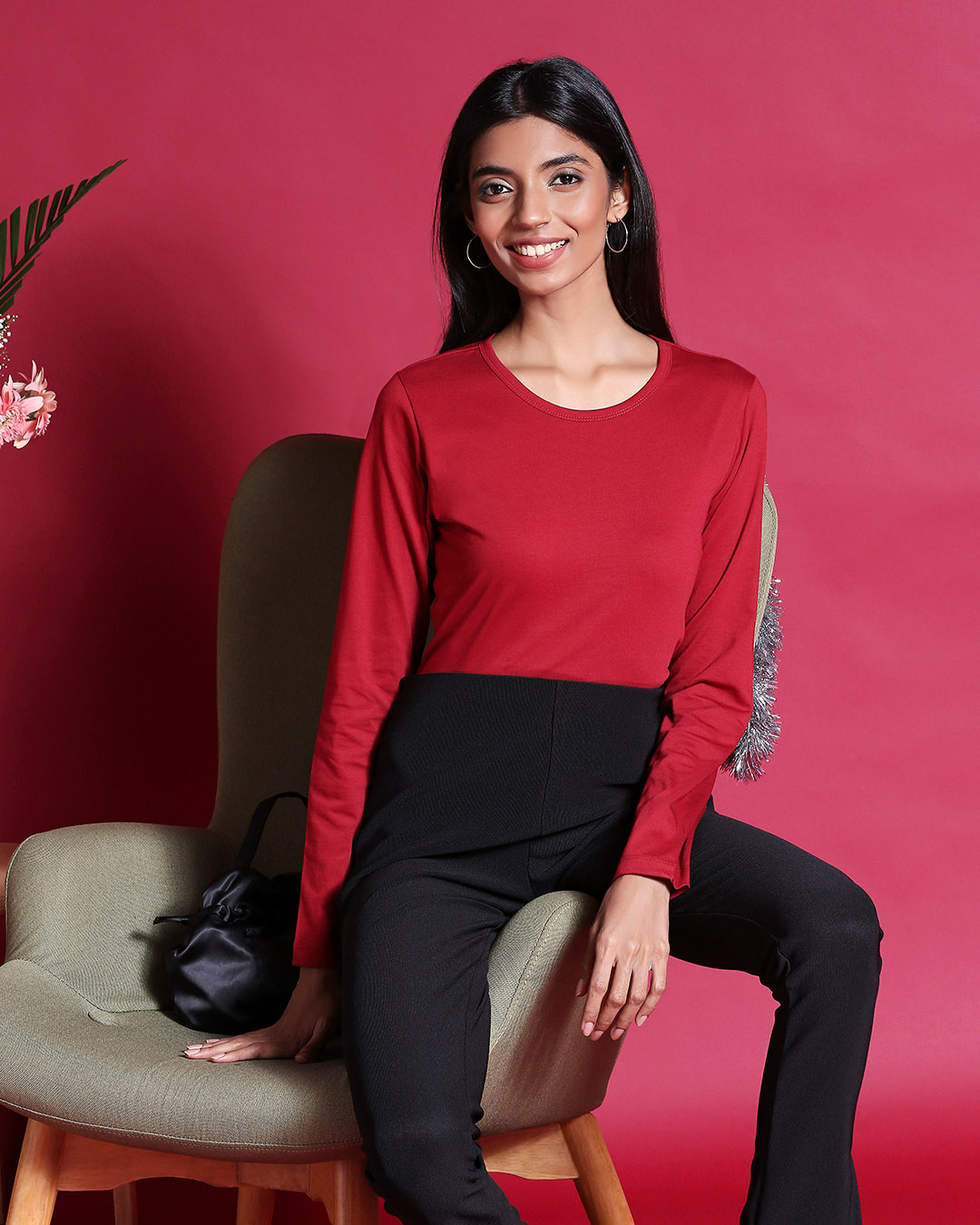 Buy Women's Cherry Red Slim Fit T-shirt Online at Bewakoof
