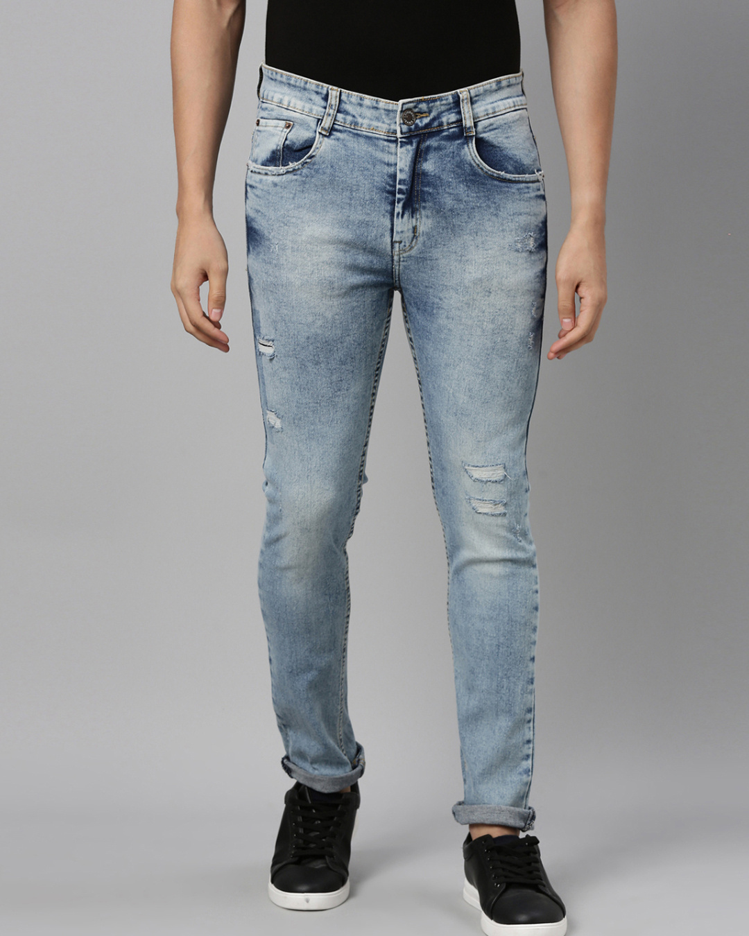 Buy Cinocci Men's Blue Cotton Slim Fit Mildly Distressed Jeans Online ...