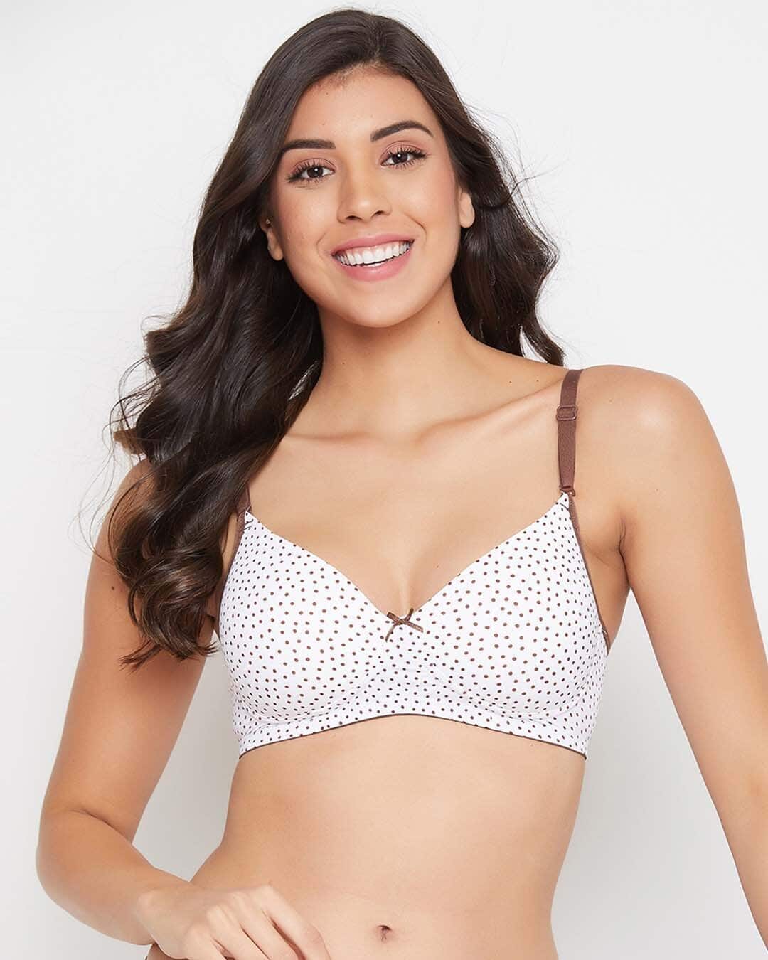 Buy Padded Non Wired Full Cup Polka Print T Shirt Multiway Bra In White