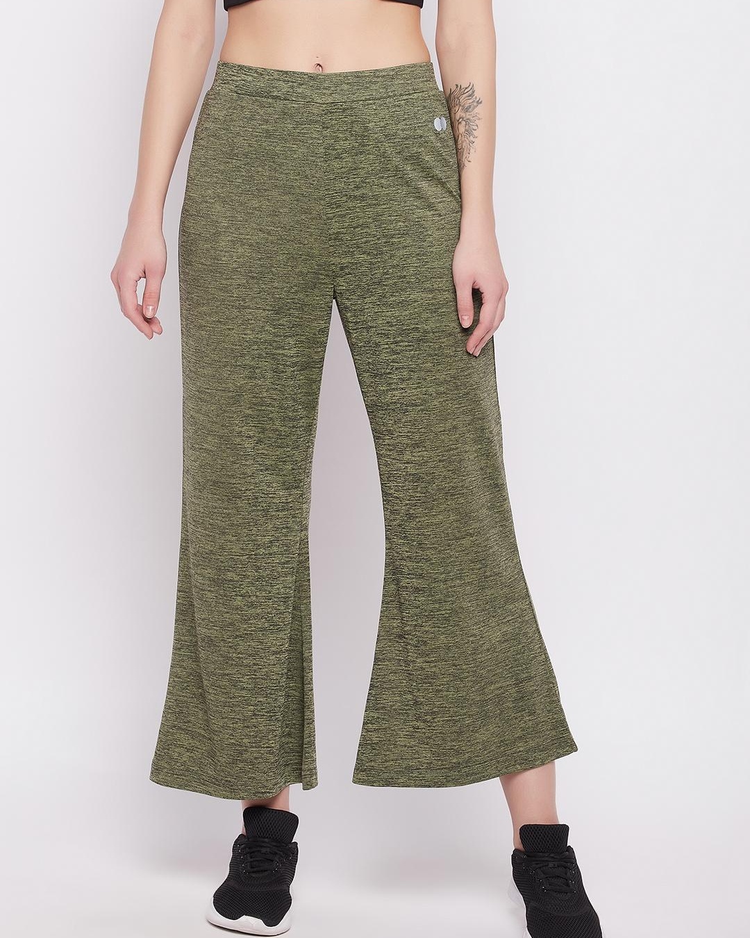 Buy Clovia Women's Green Self Designed Flared Track Pants Online at ...