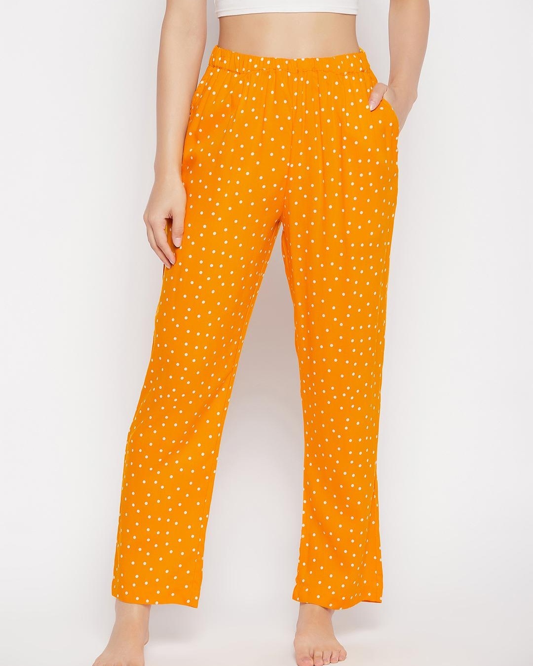 Buy Clovia Women's Yellow Polka Printed Pyjamas Online in India at Bewakoof
