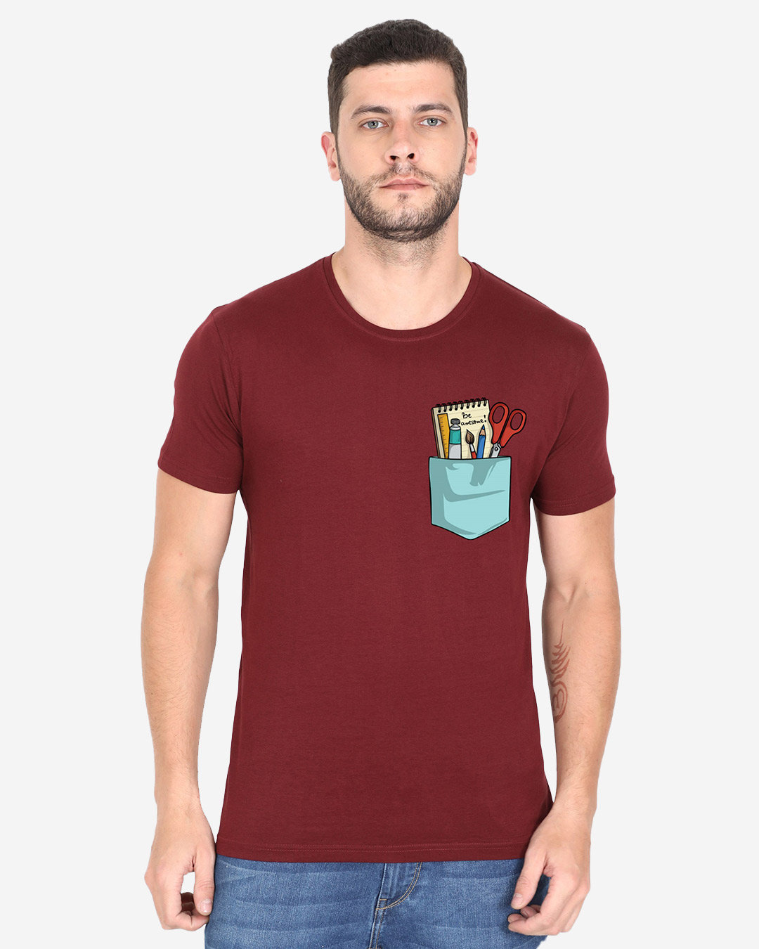 Buy Pocket Design T-Shirt Maroon Online at Bewakoof