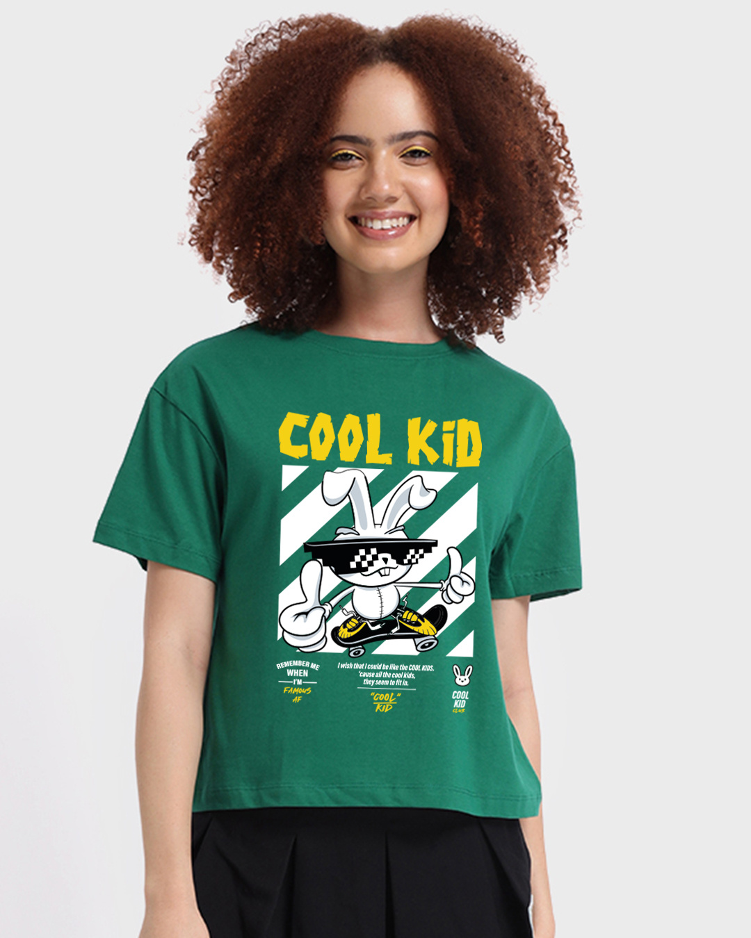 Buy Women's Green Cool kid Graphic Printed Relaxed Fit Short Top Online ...