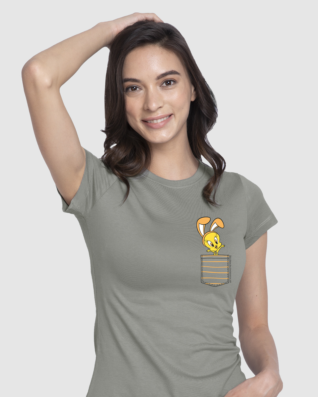 Buy Cute Tweety Pocket Half Sleeve Printed T-Shirt (LTL) Meteor Grey ...