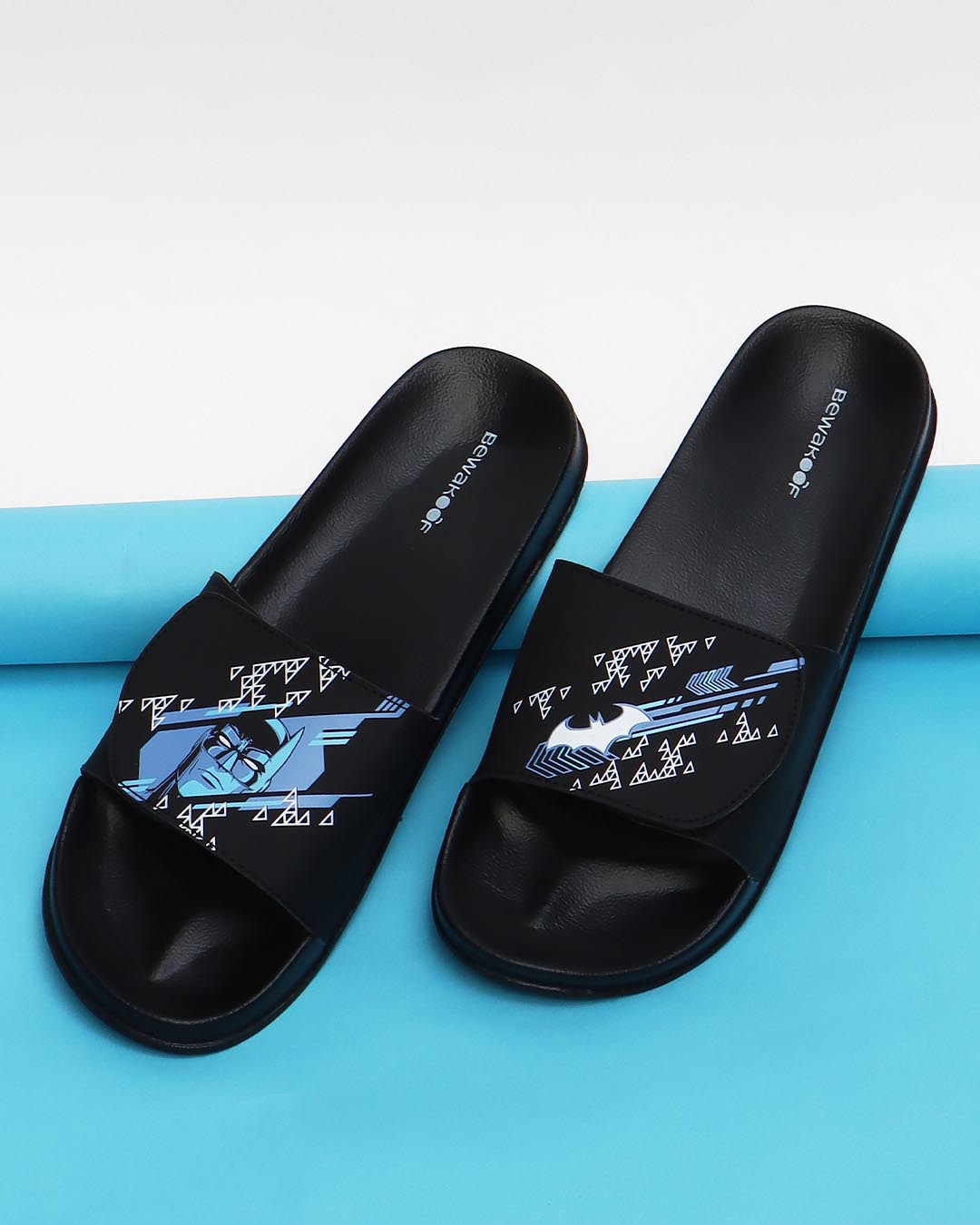 Buy Men's Black Cyber Bat Knight Printed Sliders Online in India at Bewakoof