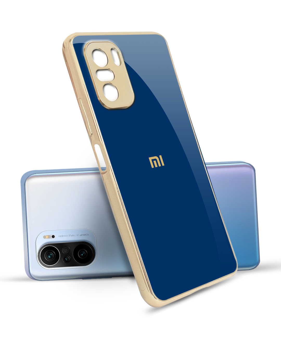 Buy Dark Blue Gold Logo Metallic Gold Premium Glass Case for Mi 11X Pro ...