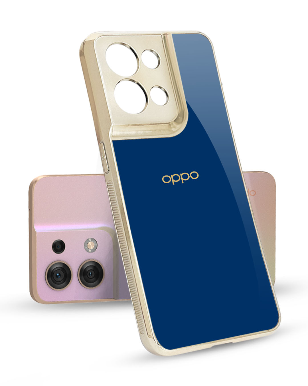 Buy Dark Blue Gold Logo Metallic Gold Premium Glass Case for Oppo Reno8 ...