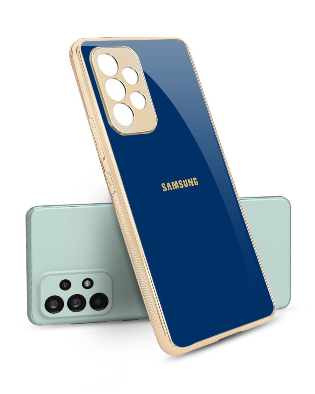 Buy Dark Blue Gold Logo Metallic Gold Premium Glass Case for Samsung ...