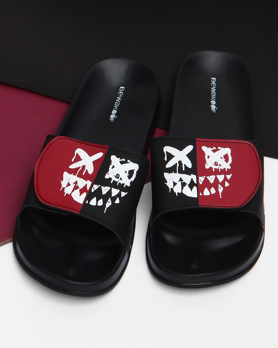 Buy Men's Black Death Master Velcro Sliders Online in India at Bewakoof