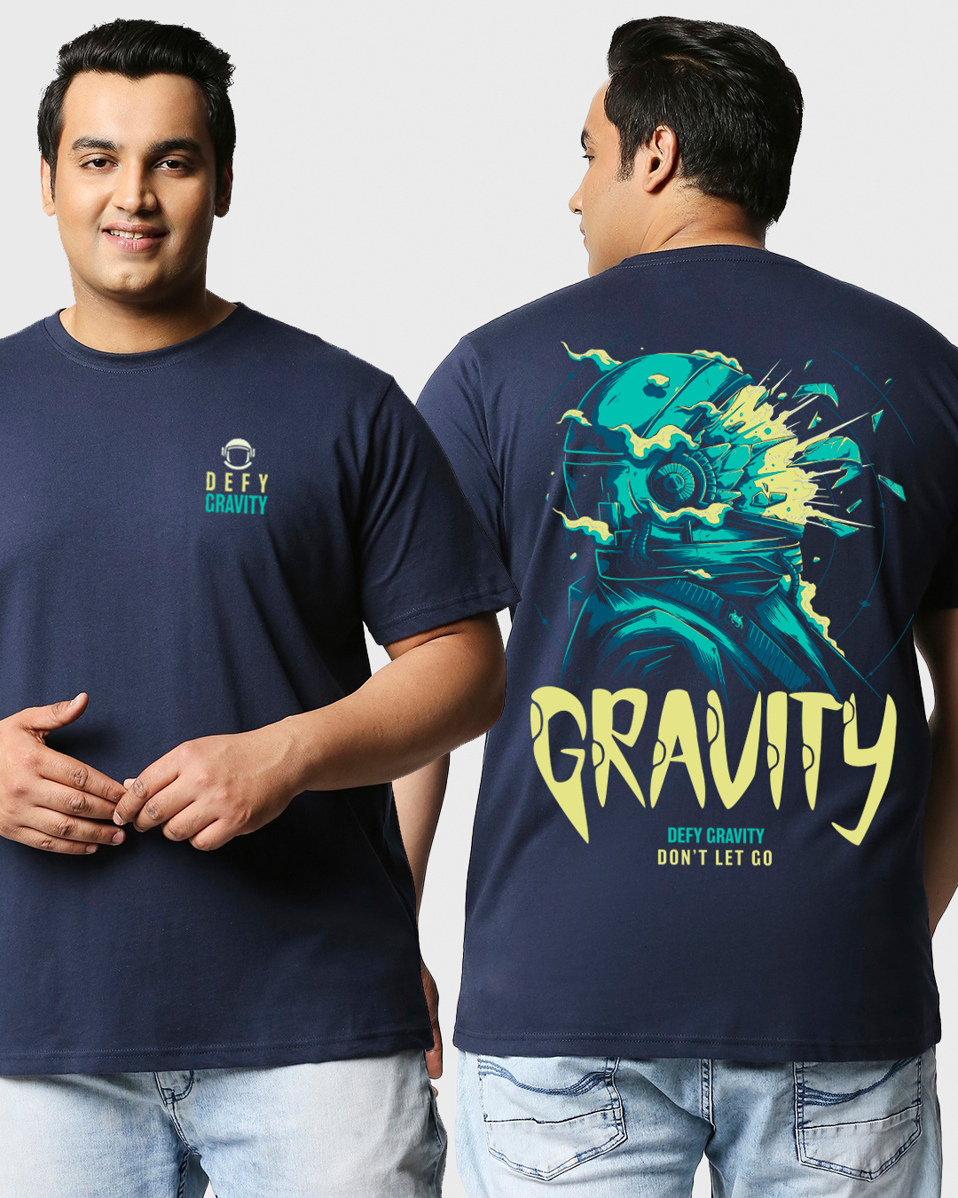 Buy Men's Blue Defy Gravity Graphic Printed Plus Size T-shirt Online at Bewakoof