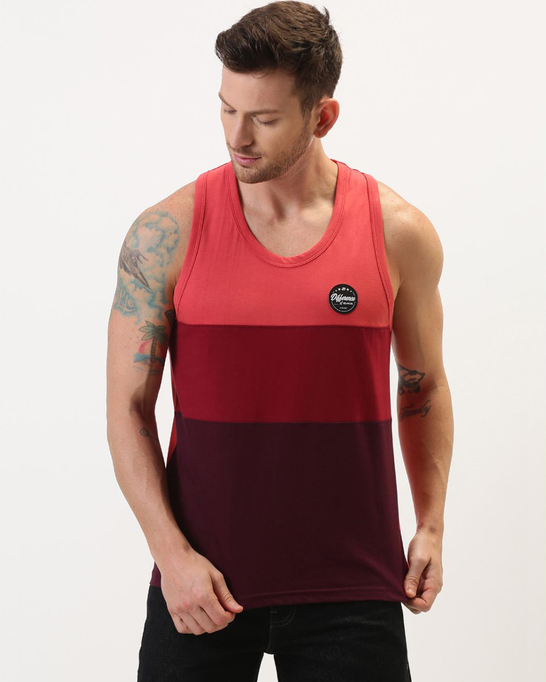Buy Men's Red & Maroon Colourblocked Tank Top Online at Bewakoof