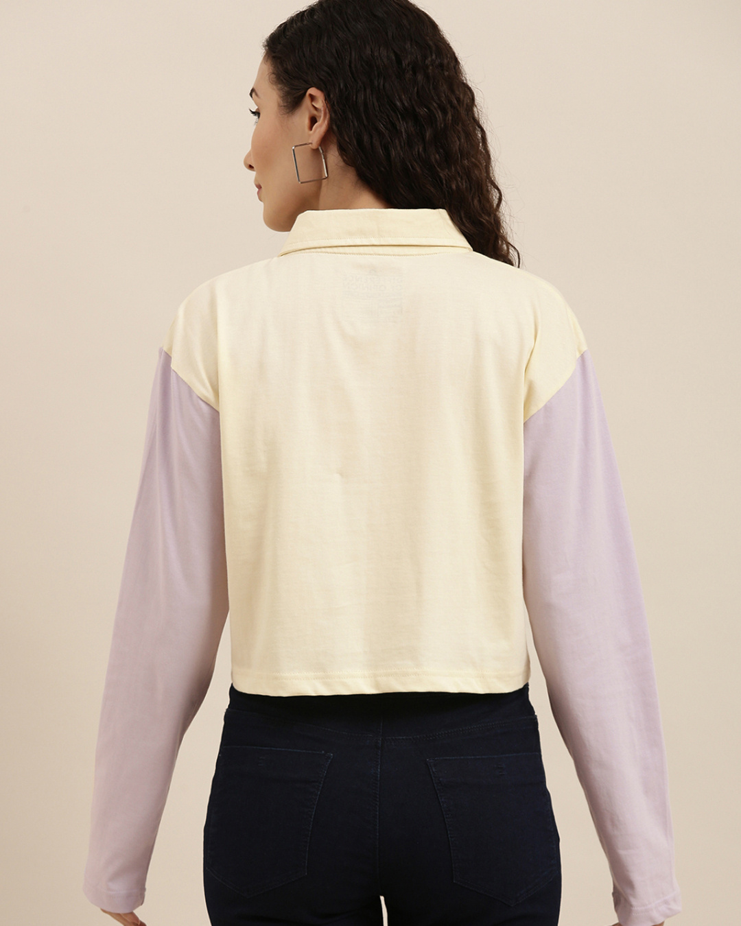 Buy Womens Cream Colourblock Boxy Fit Crop T Shirt Online At Bewakoof