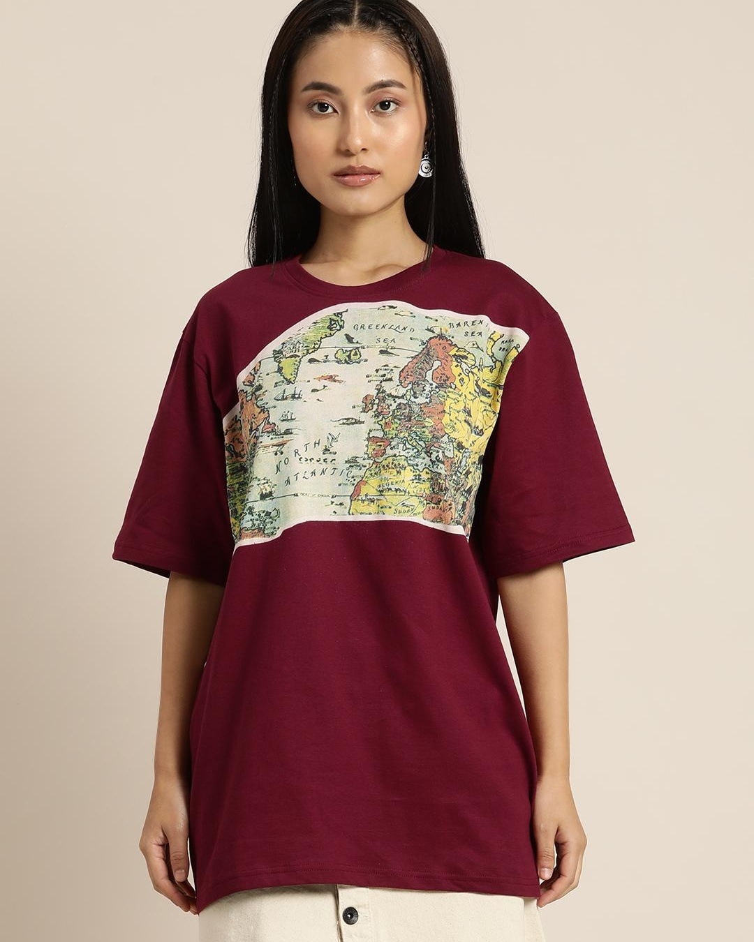 Buy Women's Maroon Graphic Printed Oversized T-shirt Online at Bewakoof
