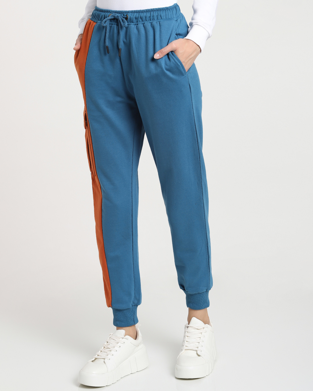 Buy Women's Digi Teal High Waist Color Block Joggers Online at Bewakoof