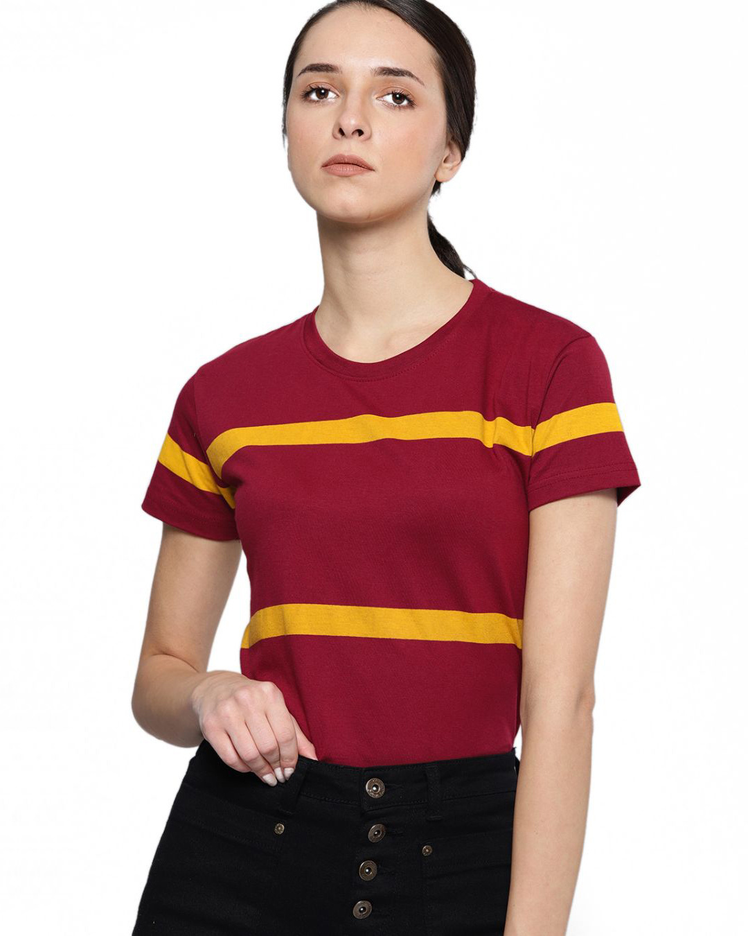 Buy Women's Maroon Striped T-shirt Online at Bewakoof