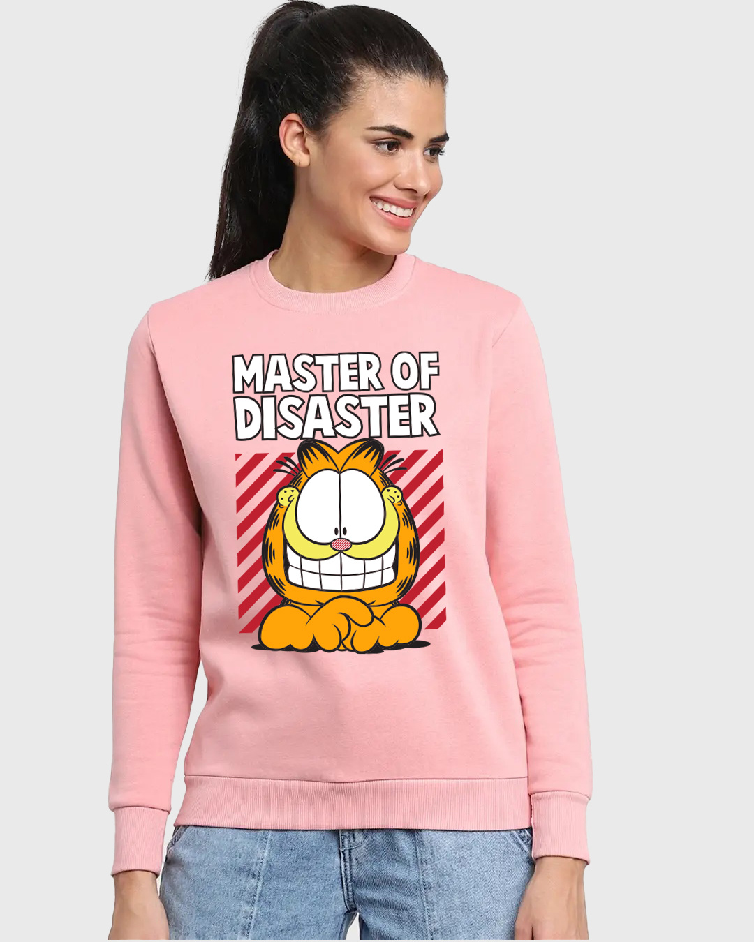Buy Women's Pink Disaster Garfield Graphic Printed Sweatshirt Online at ...