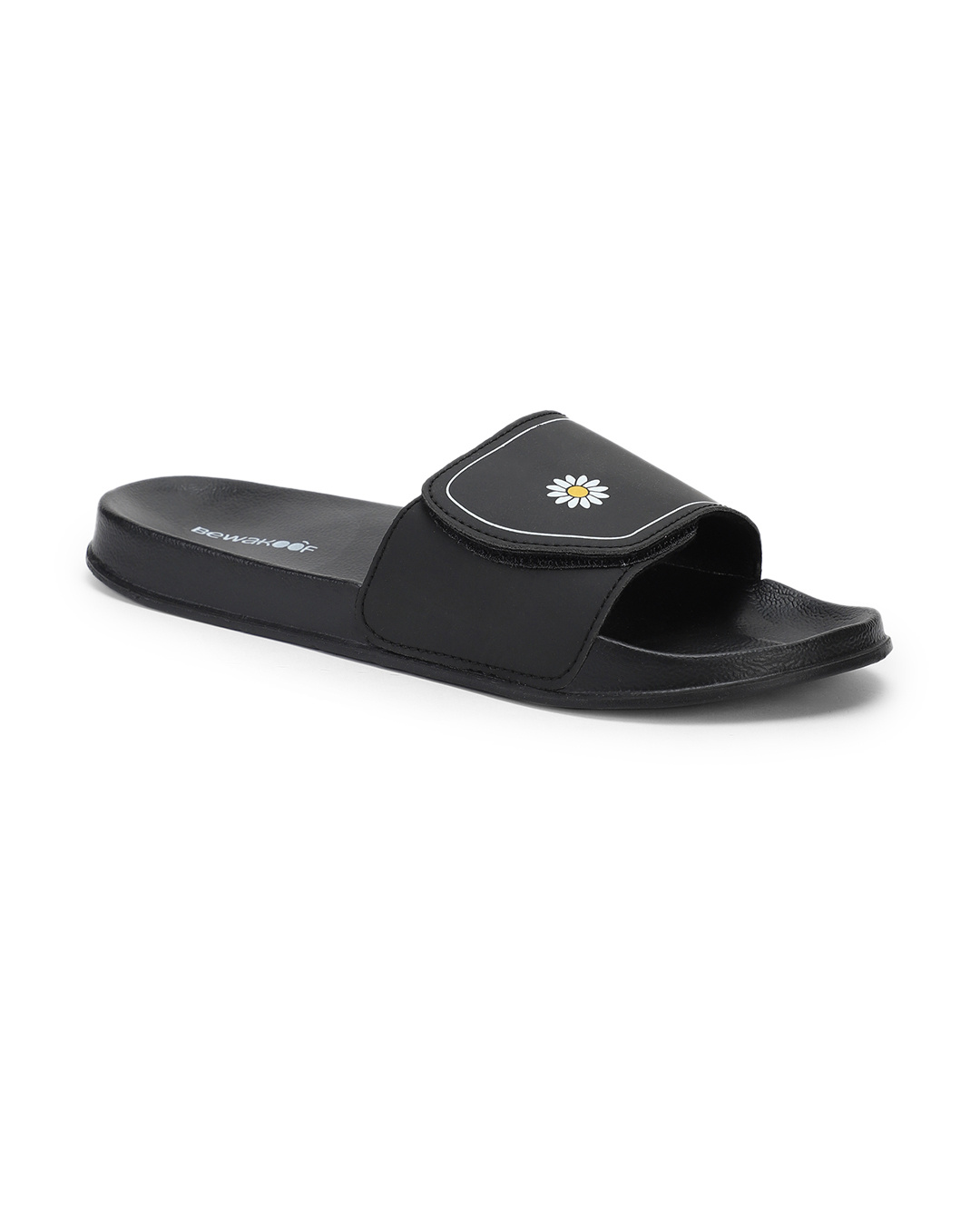 Buy Women's Black Ditsy Daisy Adjustable Velcro Sliders Online in India ...