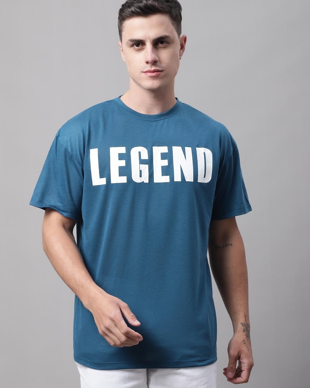 Buy Men's Blue Legend Typography Super Loose Fit T-shirt Online at Bewakoof