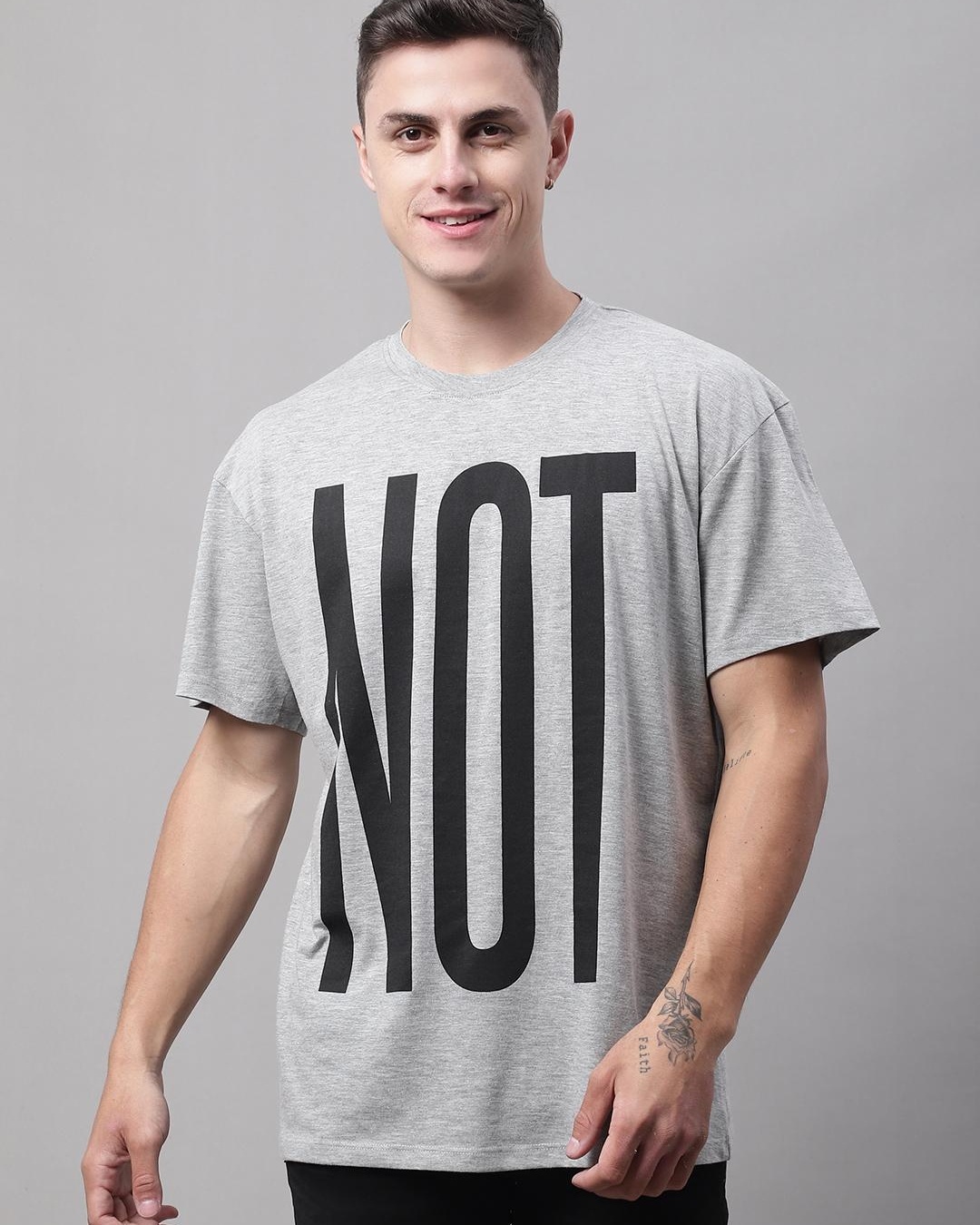 Buy Men's Grey Not Typography Super Loose Fit T-shirt Online at Bewakoof