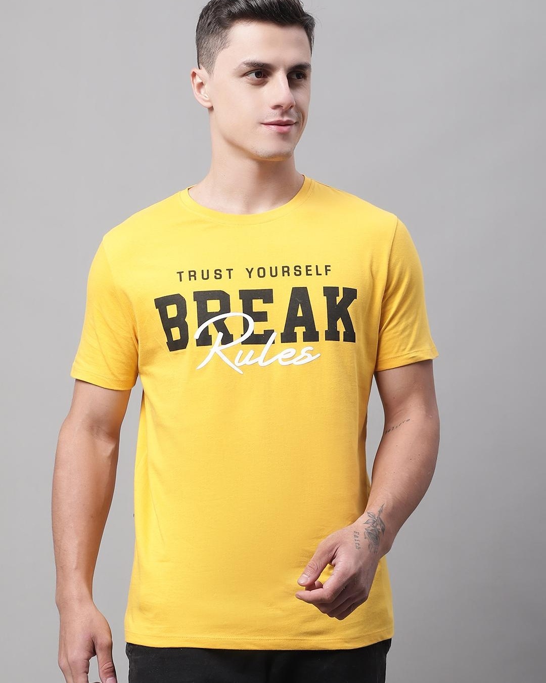 Buy Men's Yellow Break Rules Typographic T-shirt Online in India at ...