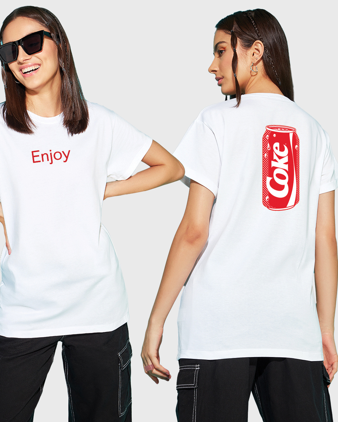 Buy Women's White Enjoy Coke Typography Boyfriend T-shirt Online at ...