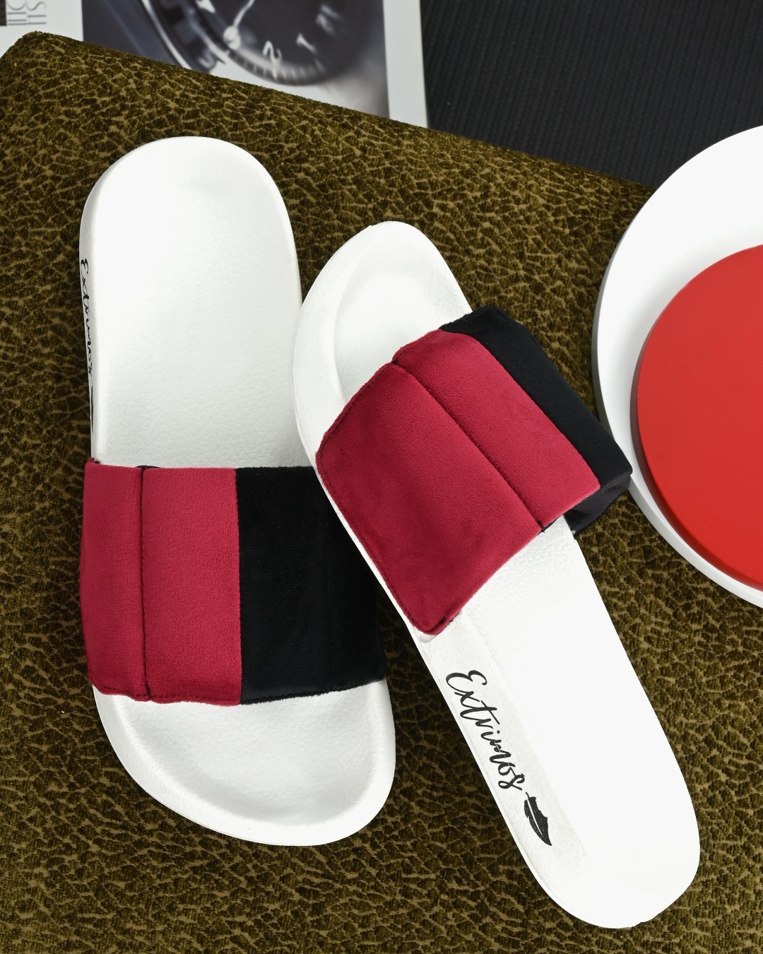 Buy Extrimos Men's Red Color Blocked Sliders Online in India at Bewakoof