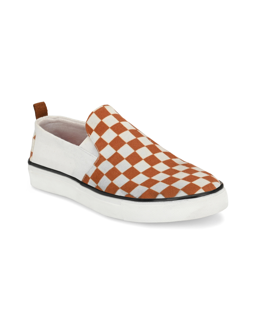 Buy Men's Tangerine White Checker Men's Polycanvas Slip-On Casual ...