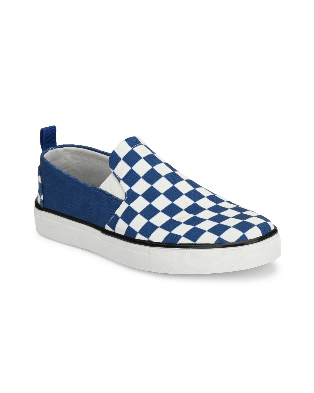 Buy Men's White Blue Checker Polycanvas Slip-On Casual Sneaker Online ...
