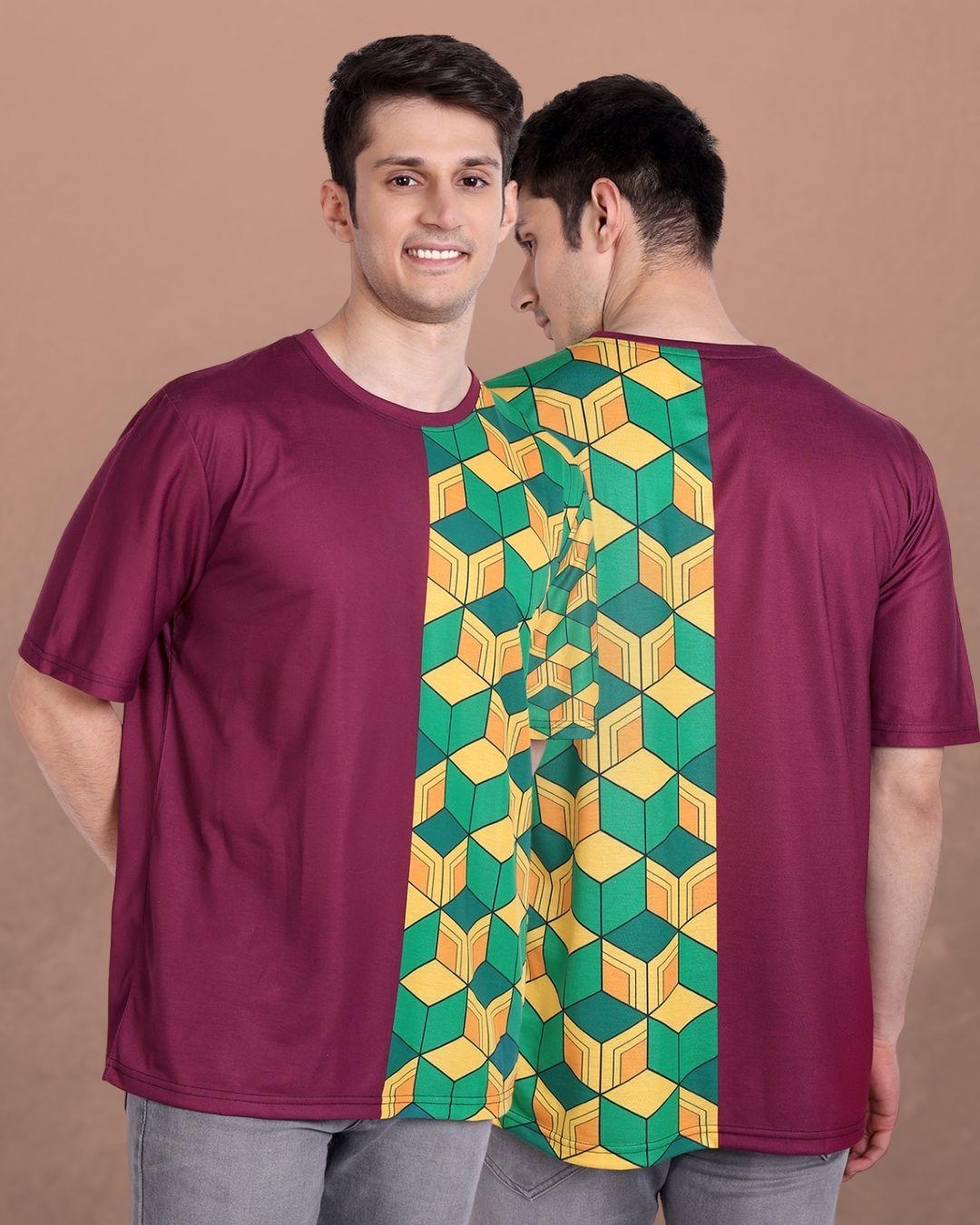 Buy Fans Army Men's Maroon Demon Geometric Printed Oversized T-shirt ...