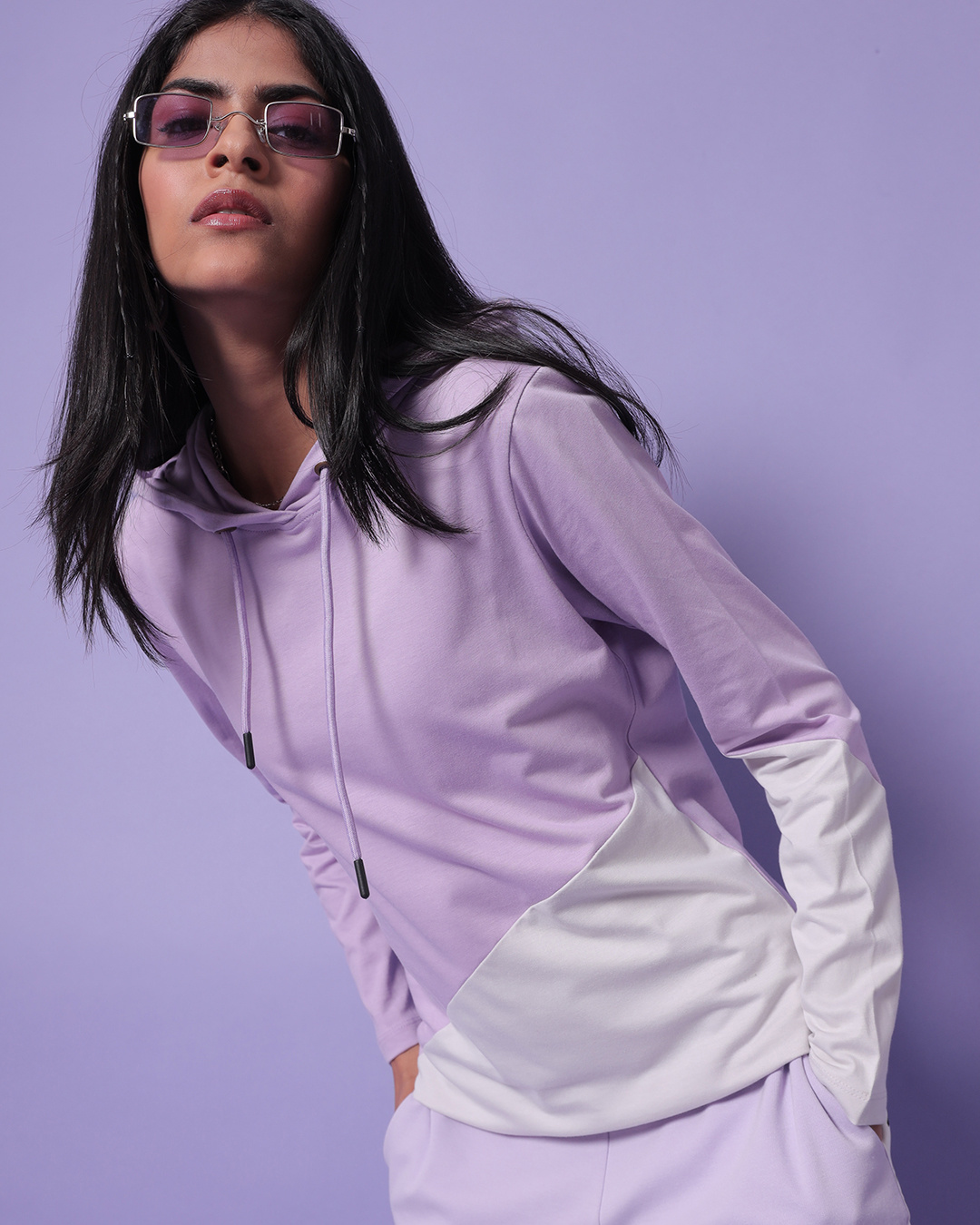 Buy Feel Good Lilac Color Block Hoodie T-shirt Online at Bewakoof
