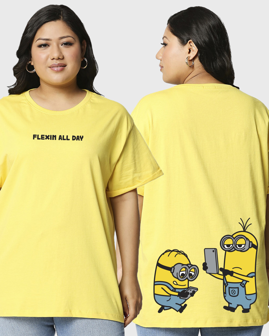 Buy Women's Yellow Flexin All Day Graphic Printed Boyfriend Plus Size T ...