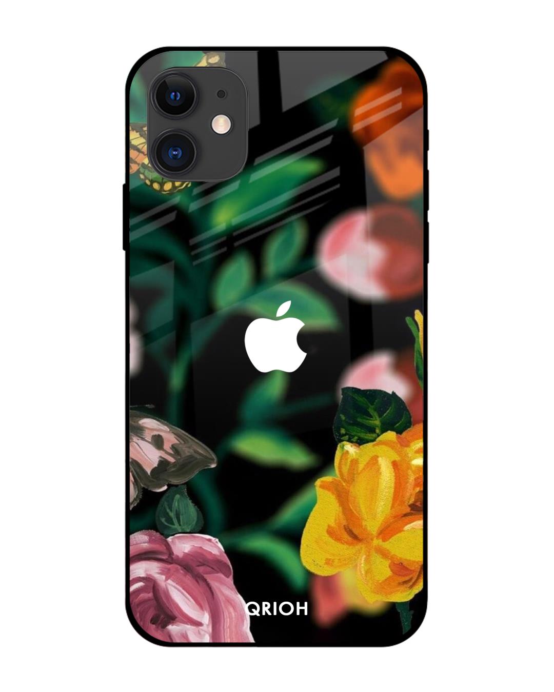 Buy Floral Printed Premium Glass Cover For iPhone 12 (Impact Resistant ...