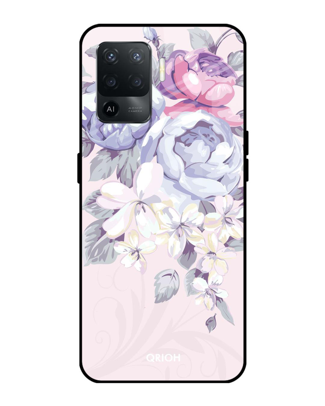 Buy Floral Printed Premium Glass Cover for Oppo F19 Pro (Shock Proof ...