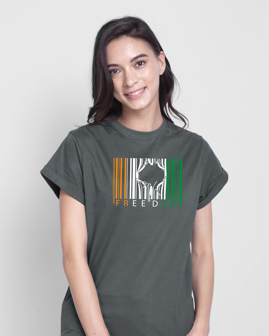 Buy Freedom Barcode Boyfriend T-Shirt Nimbus Grey Online at Bewakoof