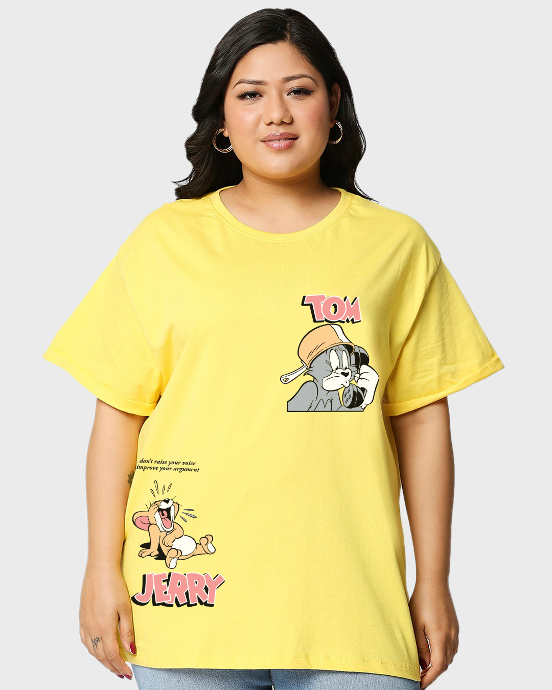 Buy Women's Yellow Frenemies T&J Graphic Printed Plus Size Boyfriend T ...
