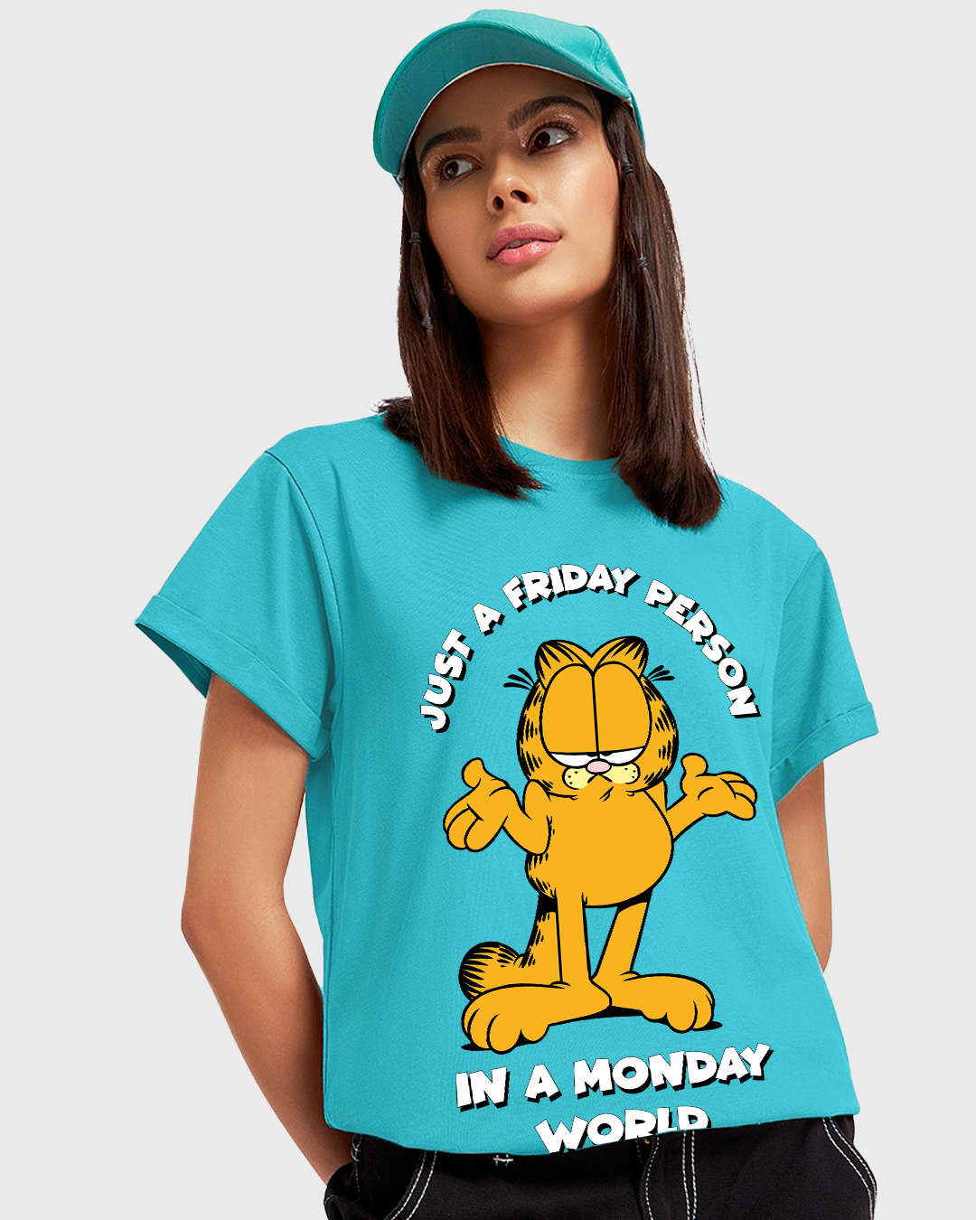 Buy Women's Blue Friday Garfield Graphic Printed Boyfriend T-shirt Online at Bewakoof