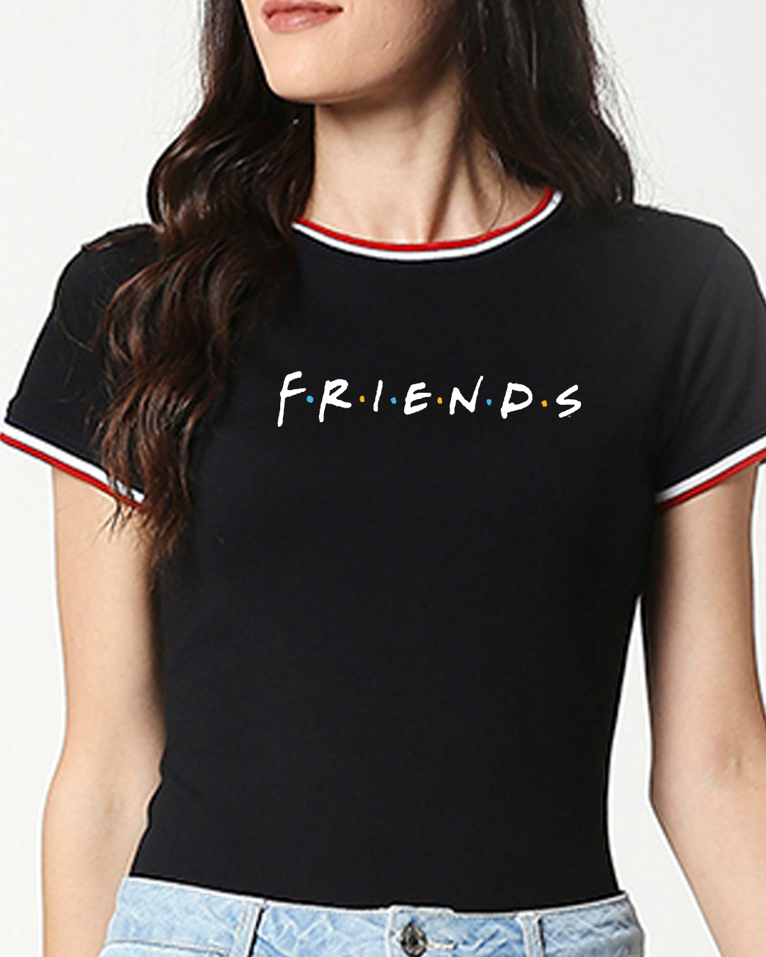 Buy Friends logo Crewneck Varsity Rib H/S T-Shirt (FRL) Online at Bewakoof