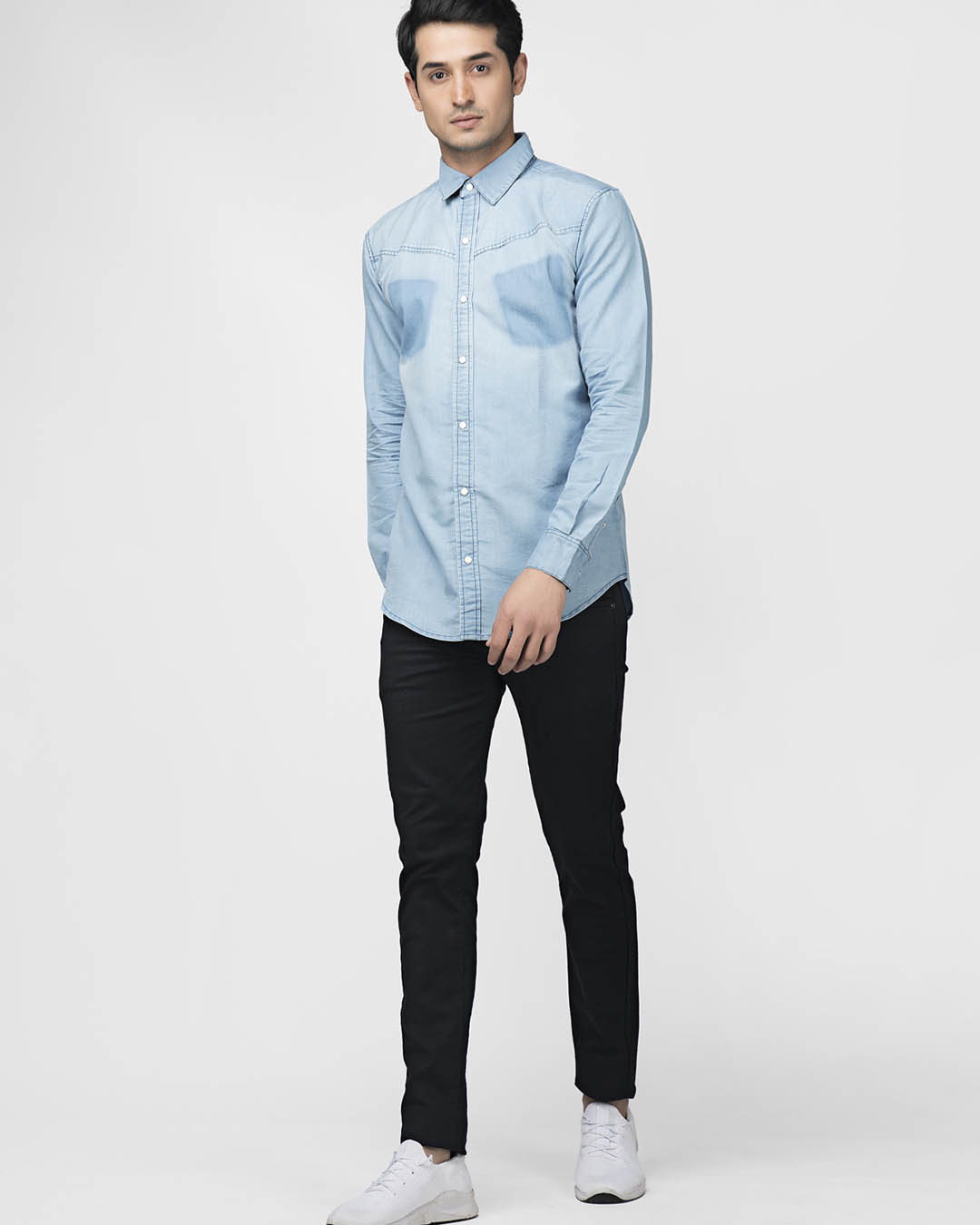 Buy Men's Denim Shirt With Contrast Mock Pocket Online at Bewakoof
