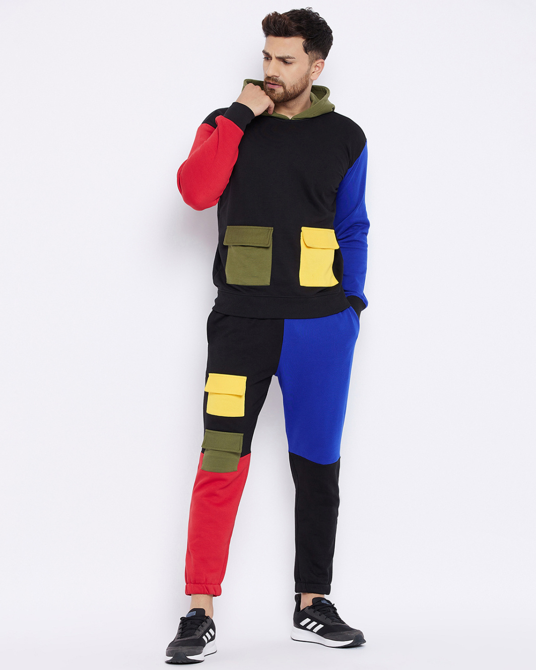 Buy Fugazee Men's Black Colorblock Oversized Tracksuit Online in India ...
