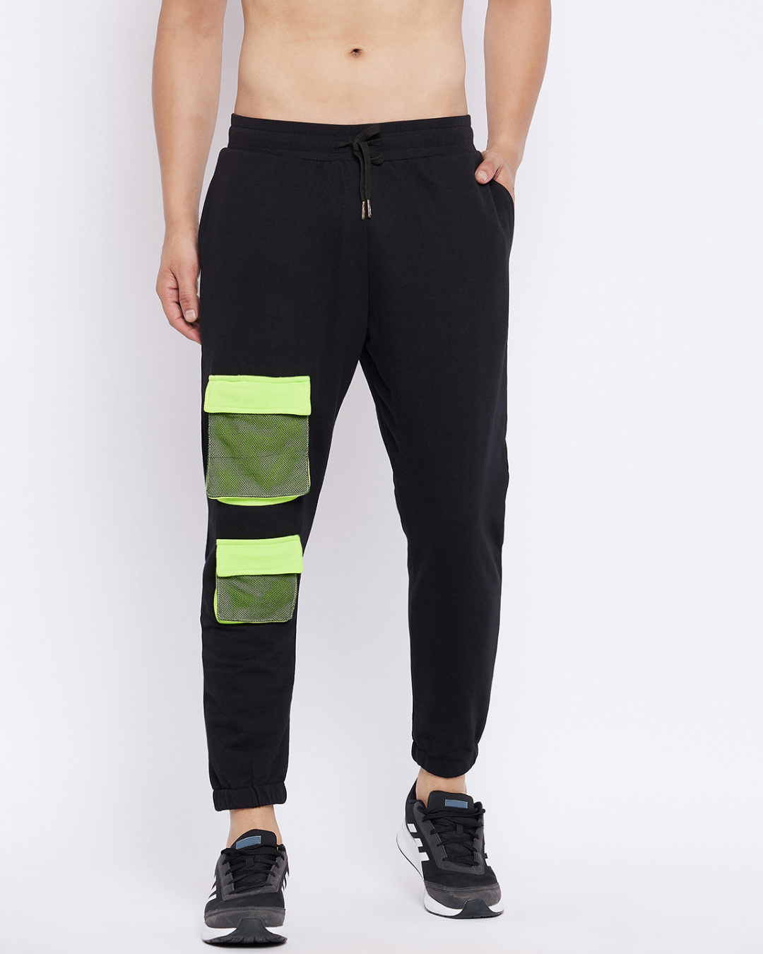 Buy FUGAZEE Men's Black Oversized Contrast Neon Pocket Sweatpants ...