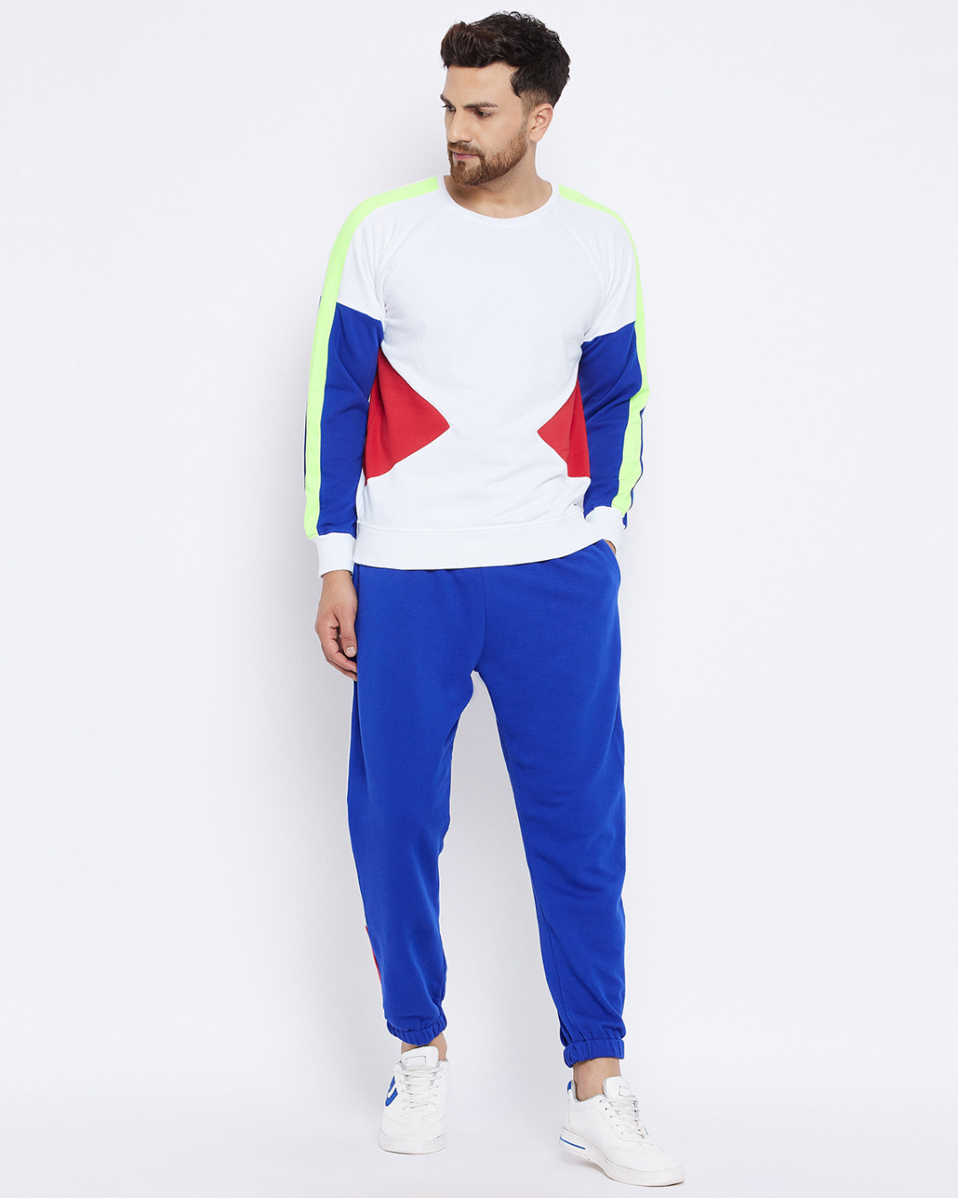 Buy Fugazee Men's White Colorblock Oversized Tracksuit Online in India ...