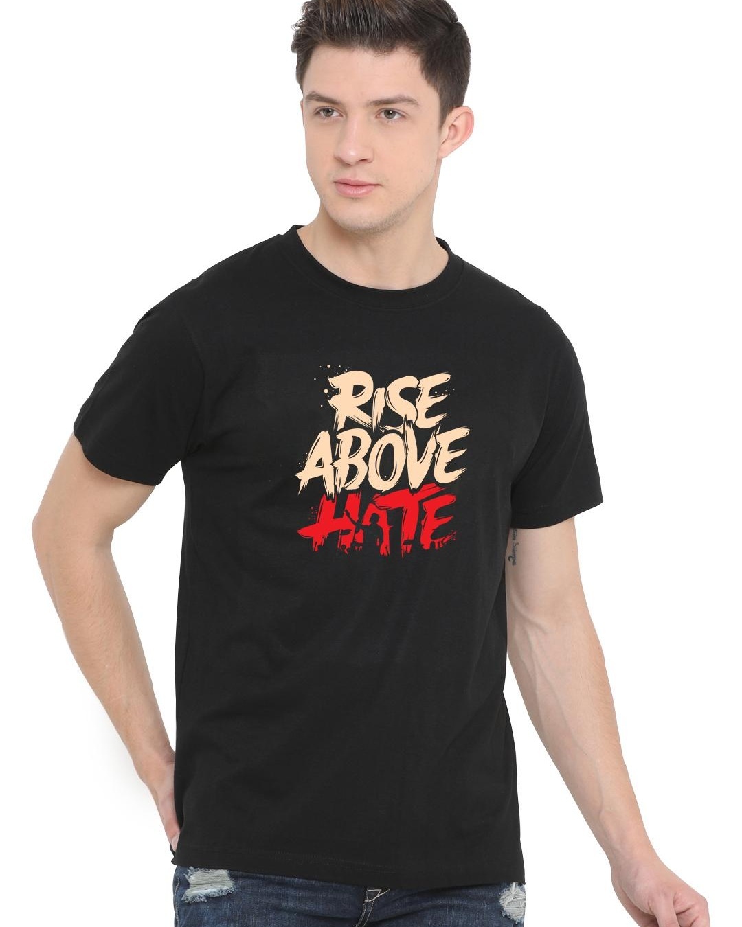 Buy Fully Filmy Men's Black Rise Above Typographic T-shirt Online at ...