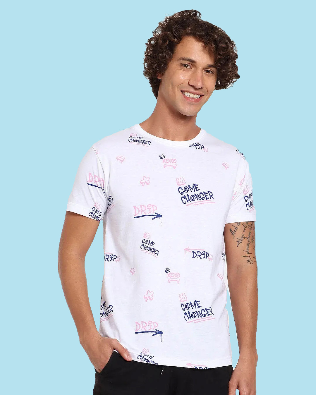 Buy Men's White Game Changer All Over Printed T-shirt Online at Bewakoof