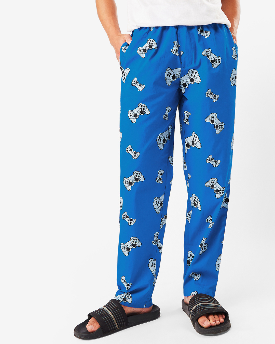 Buy Men's Blue All Over Game Consoles Printed Pyjamas Online in India ...