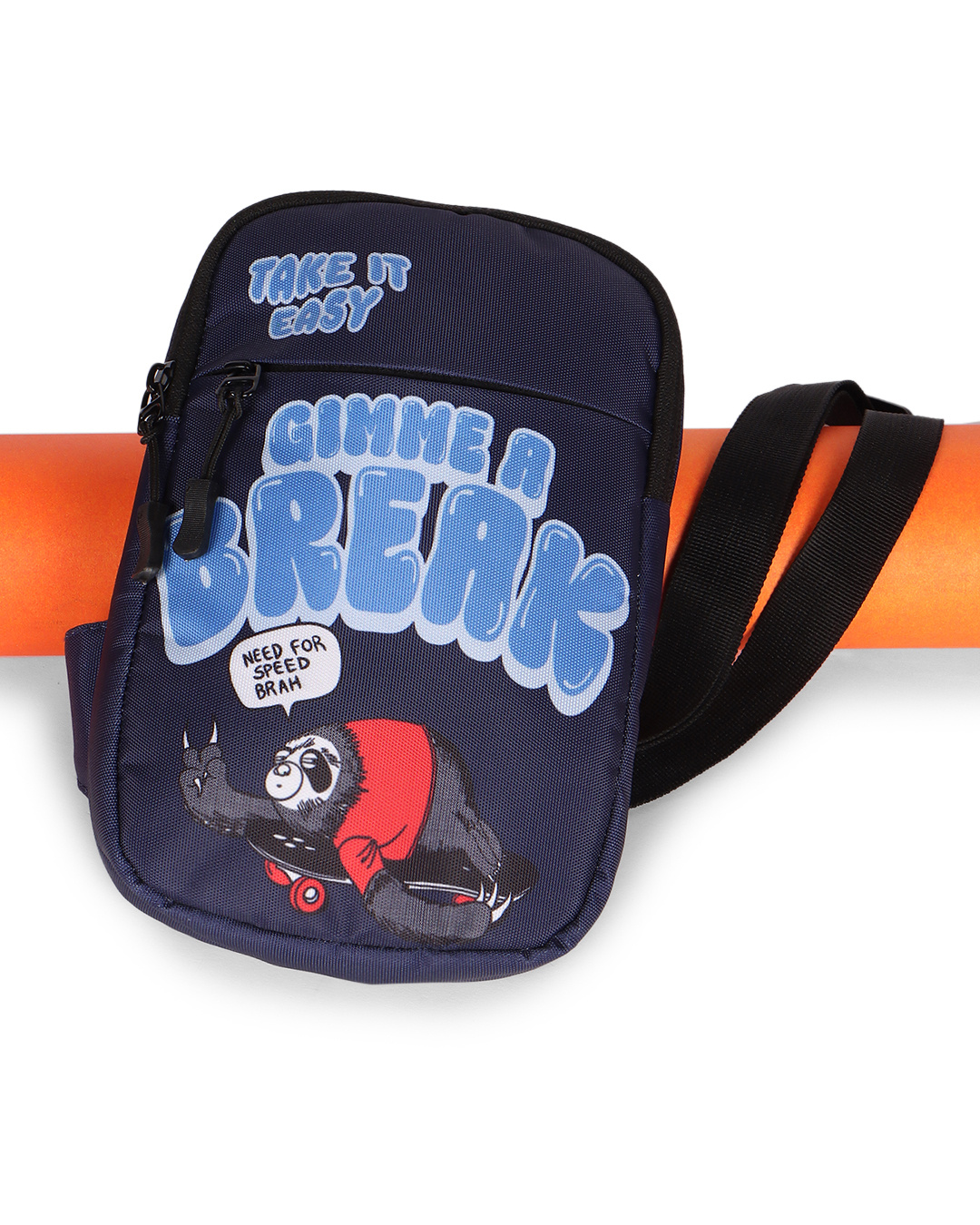 Buy Unisex Blue Give Me Break Printed Sling Bag Online in India at Bewakoof