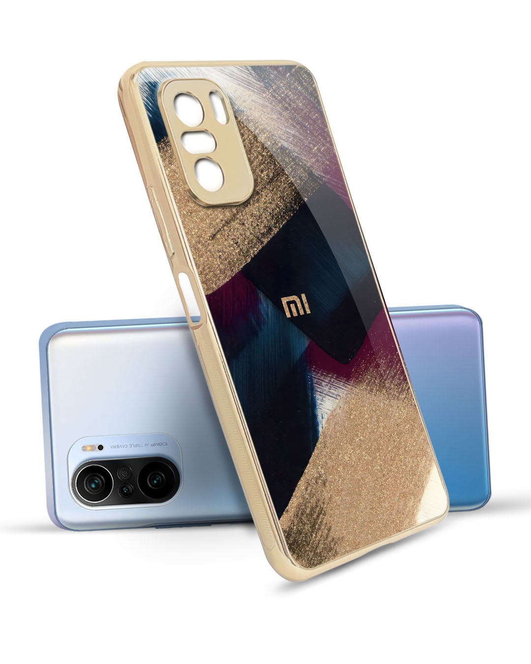 Buy Glitter Stroke Gold Logo Metallic Gold Premium Glass Case for Mi ...