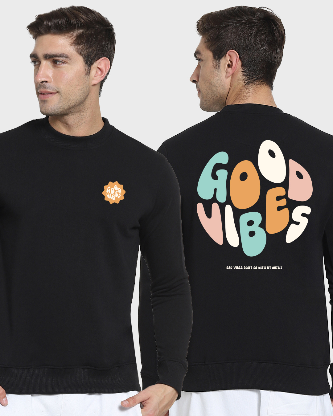 Buy Men's Black Good Vibes Typography Sweatshirt Online at Bewakoof