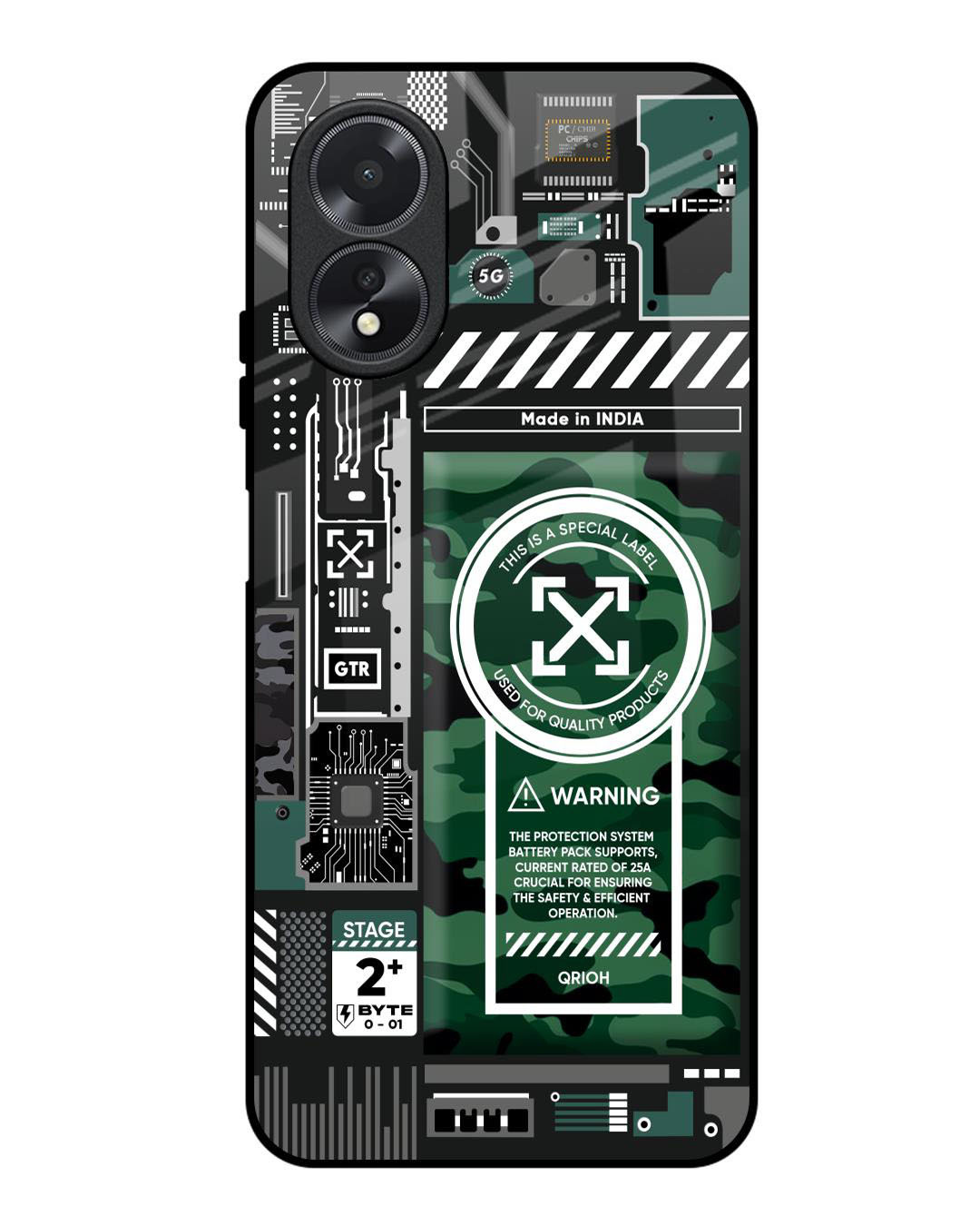 Buy Green Camo Circuit Premium Glass Cover for Oppo A18(Shock Proof ...