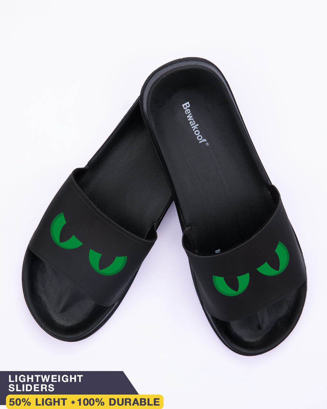 Buy Green Scary Eyes Men's Printed Sliders Online in India at Bewakoof